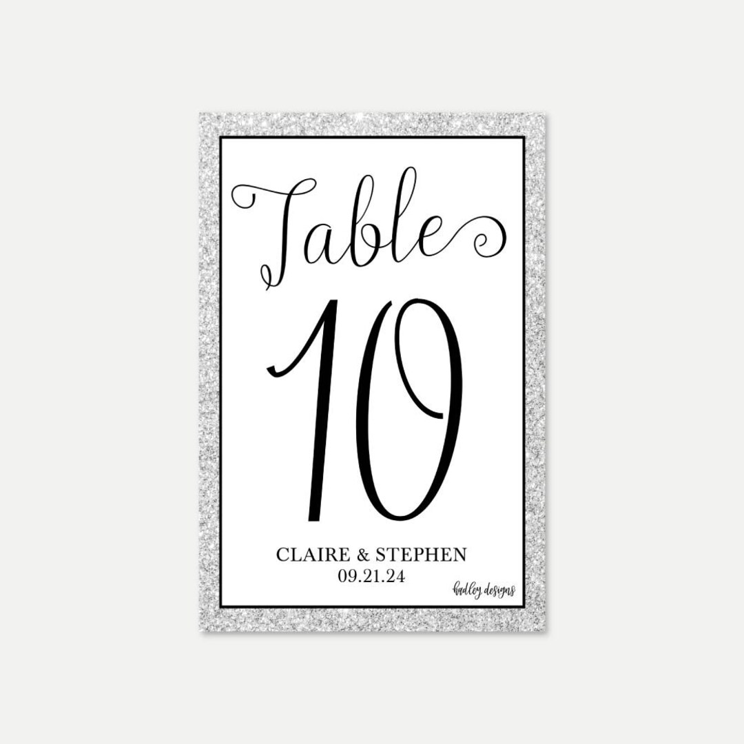 Silver Glitter Black Elegant Wedding Table Numbers Template-diy Table ...