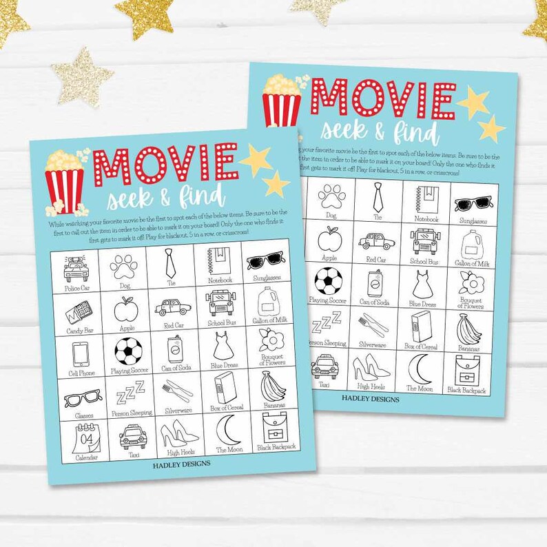 Movie Night Seek and Find Game Template Movie Game Movie | Etsy