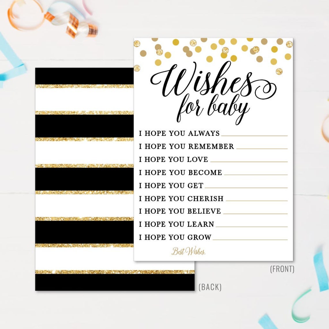 Black and Gold Baby Shower Wishes Card Template Baby Well | Etsy