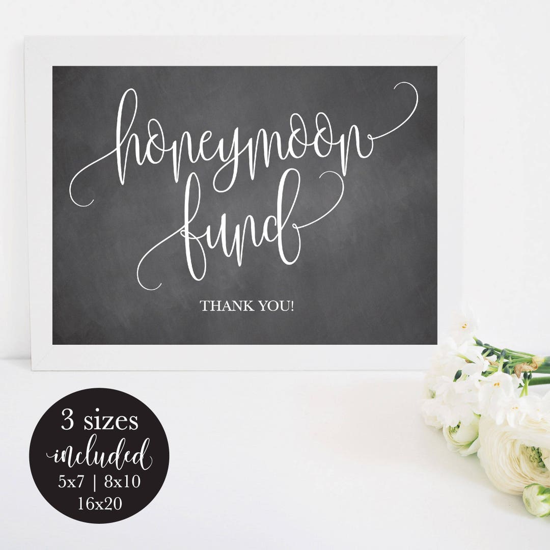 Chalkboard Honeymoon Fund Wedding Sign, Honeymoon Fund Jar Box Sign ...