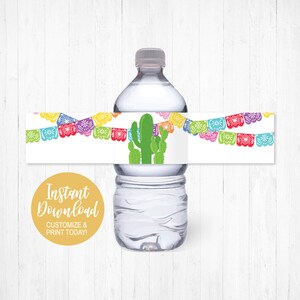 Printable Taco Water Bottle Labels, Customized Fiesta Juice Wraps ...