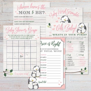 Owl Girl Baby Shower Games Set Template - Bingo, Word Scramble, the ...