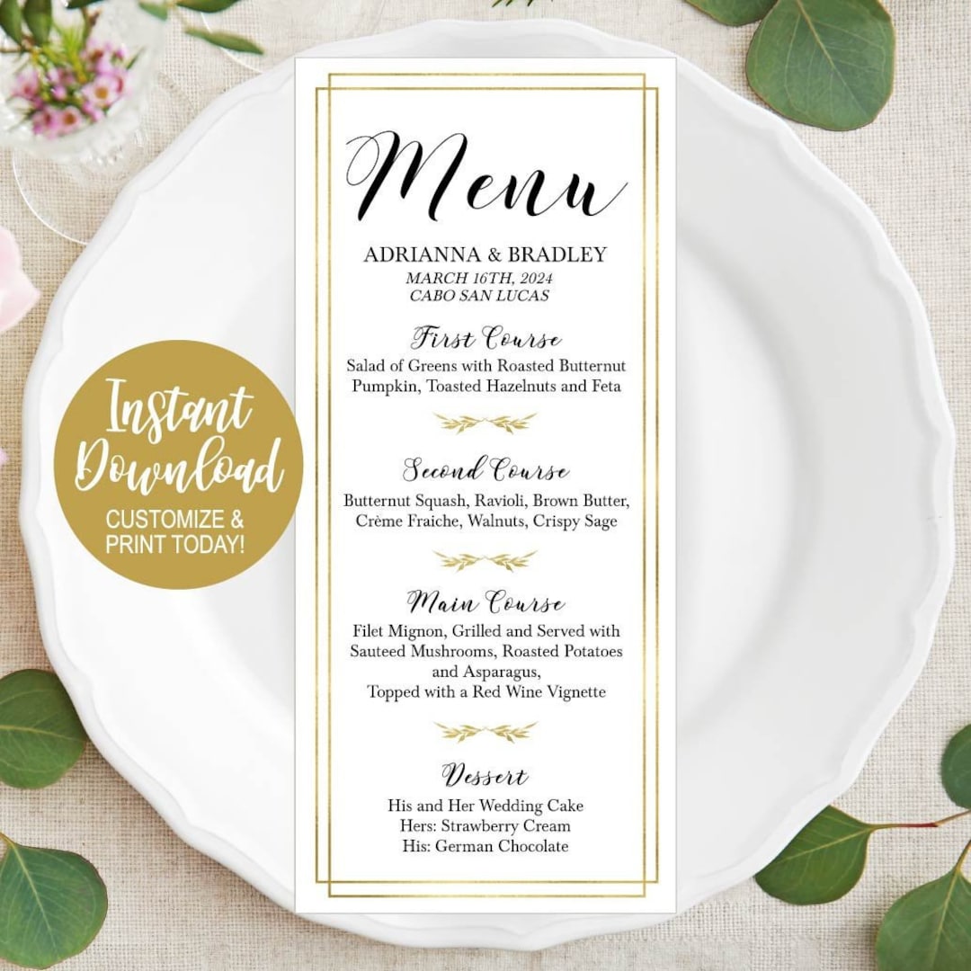 Printable Wedding Menu Cards, Wedding Menu Printed, Wedding Menu Board ...