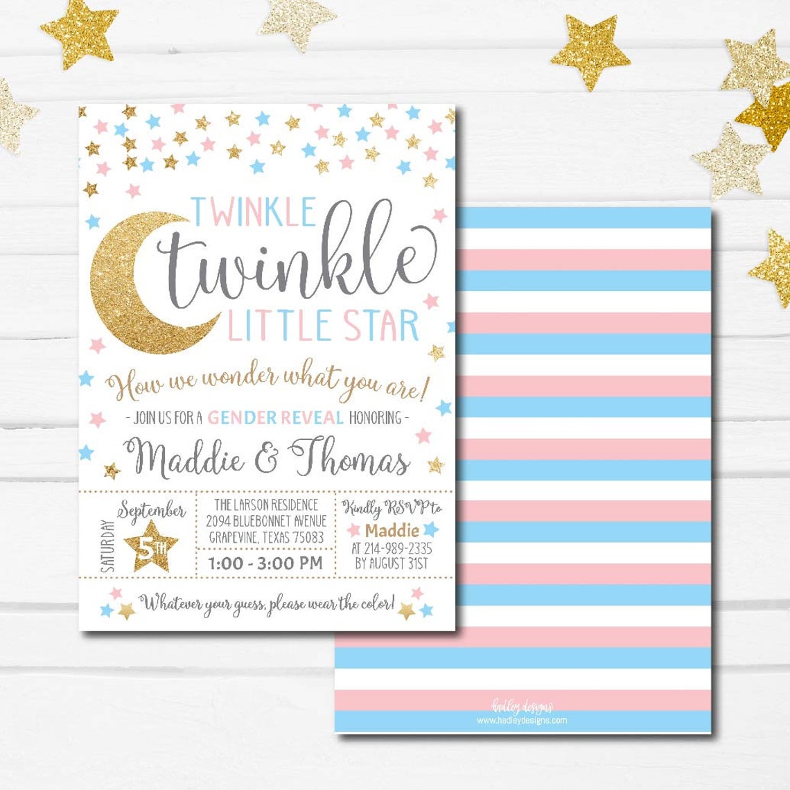 White Twinkle Twinkle Little Star Invitation Template - Gender Reveal ...
