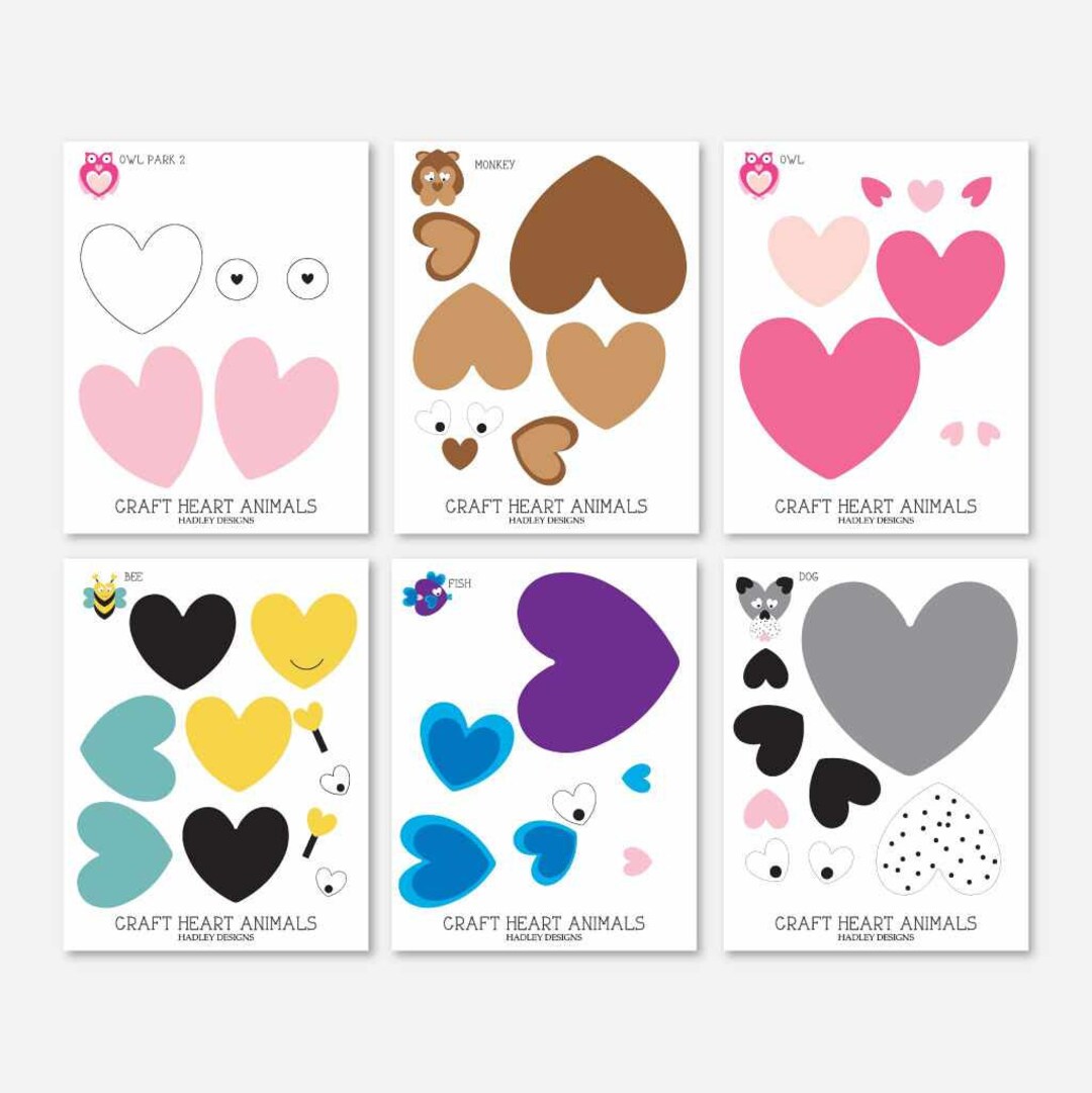 Valentine's Day Party Craft Heart Animals Template - Valentine Craft ...