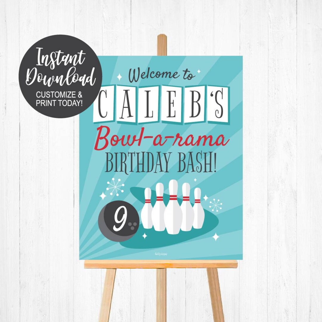 Bowling Birthday Welcome Sign Bowling, Birthday Party Welcome Sign ...