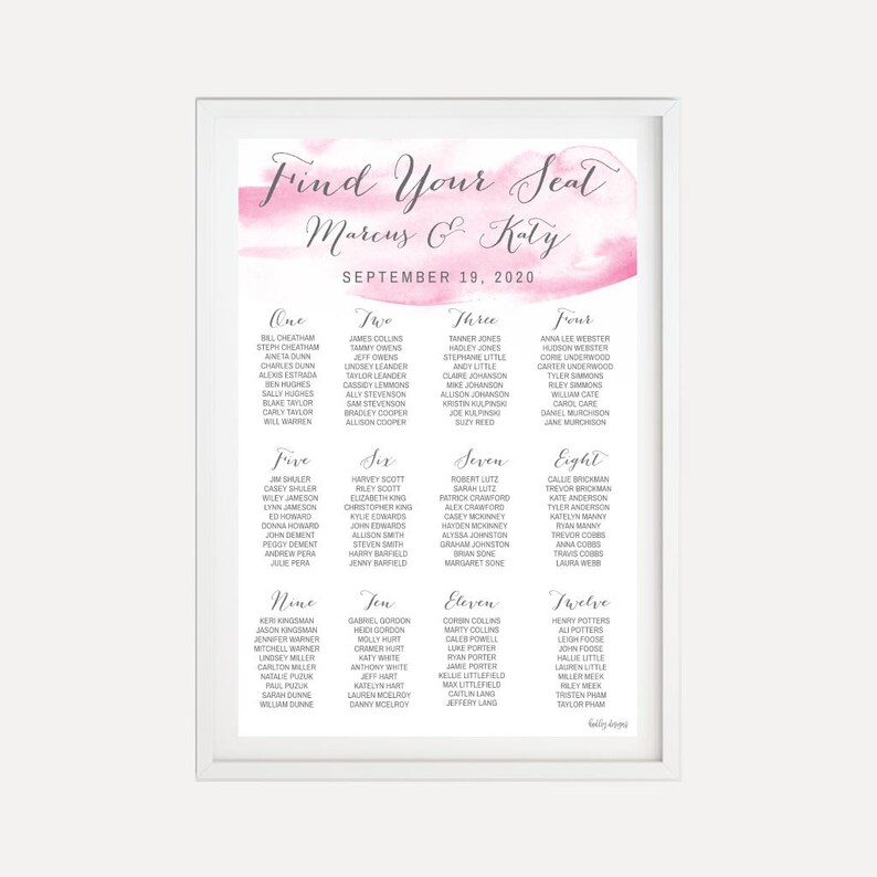 Pink Watercolor Splash Wedding Seating Chart Sign Template - Etsy