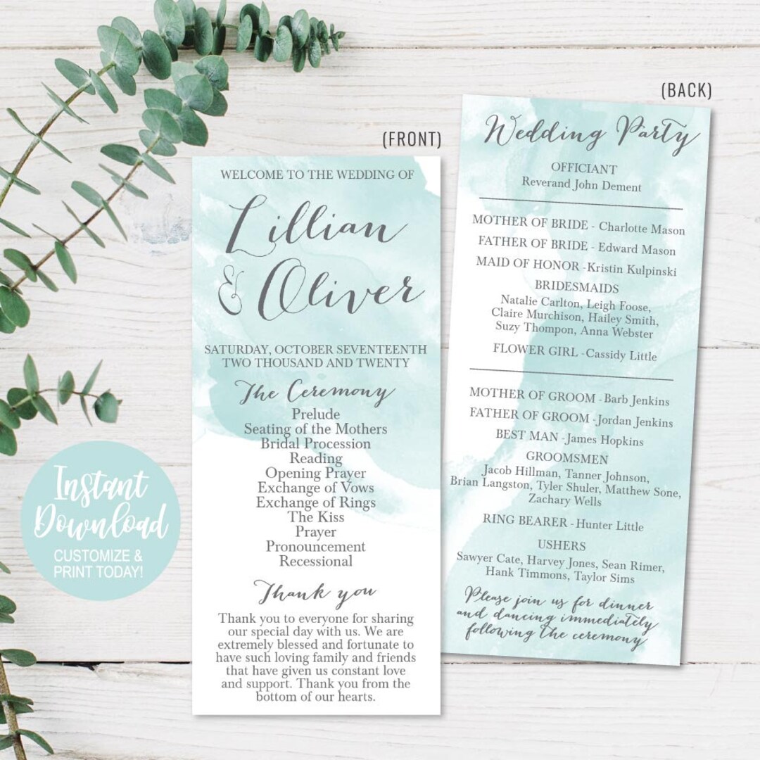 DIY Printable Wedding Programs Templates Wedding Program - Etsy