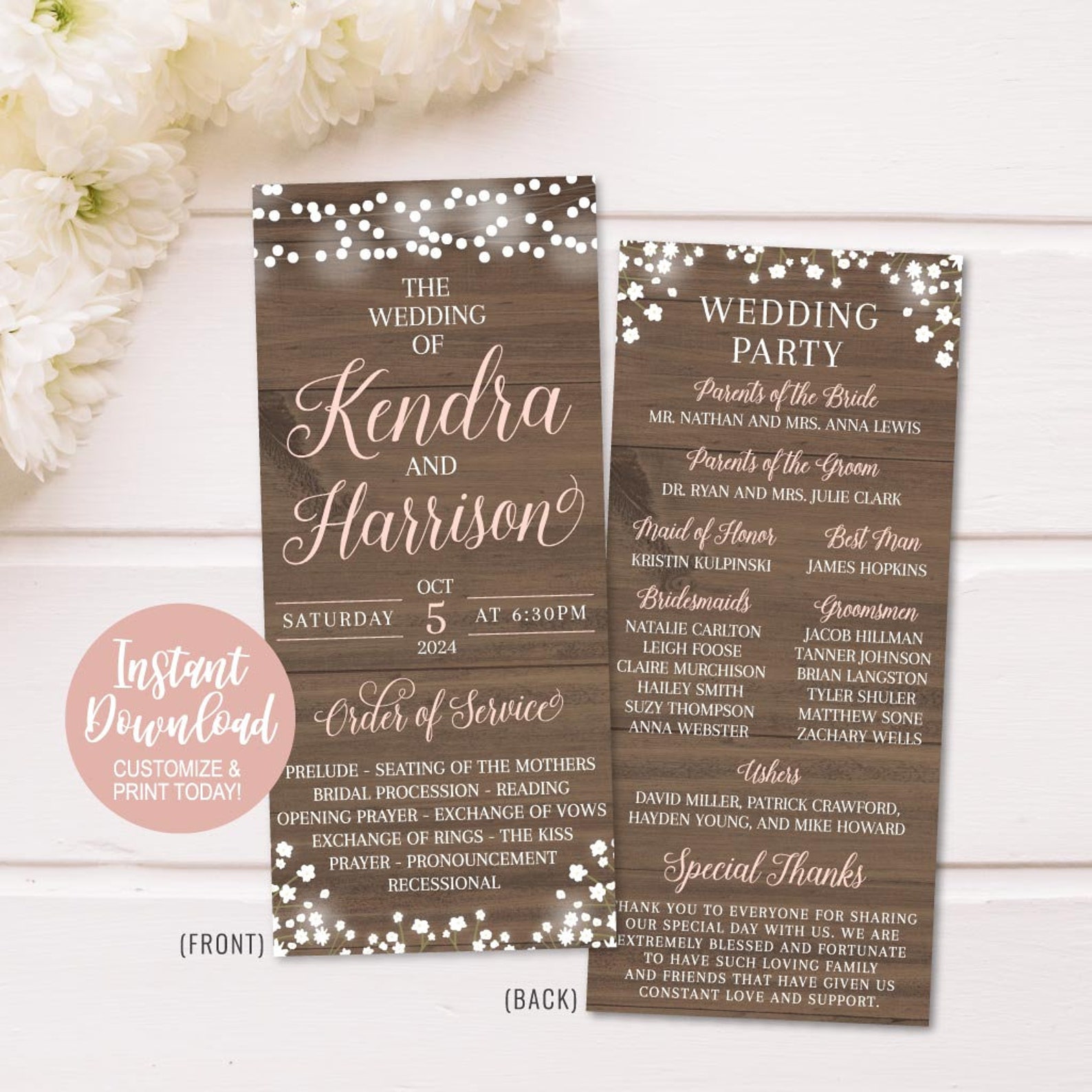 DIY Printable Wedding Programs Templates Wedding Program | Etsy
