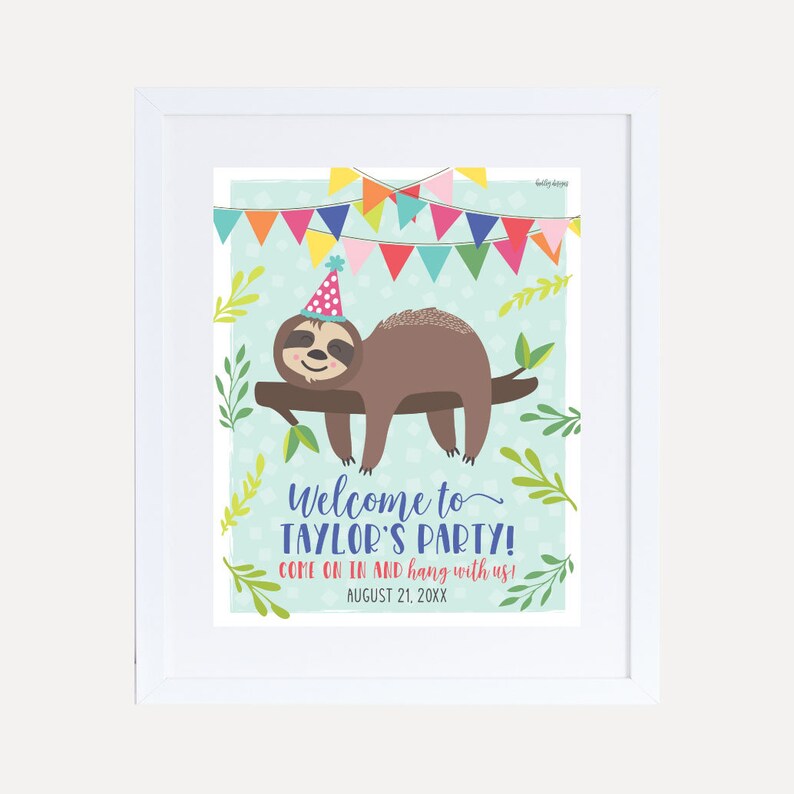 Sloth Kids Party Welcome Sign Template Birthday Welcome | Etsy