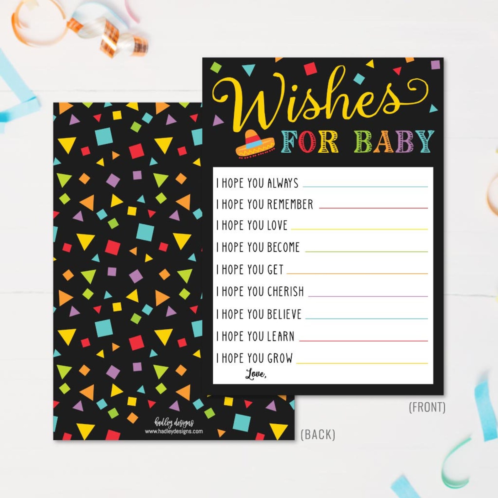 Fiesta Baby Shower Wishes Card Template for Baby Girl Baby - Etsy