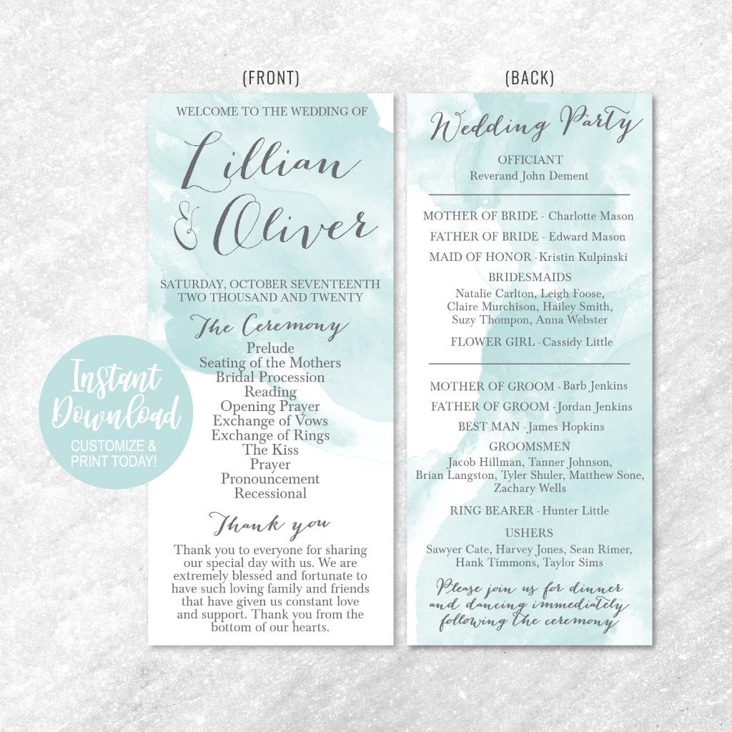 Wedding Program Thank You Template Wedding Program Ideas | Etsy