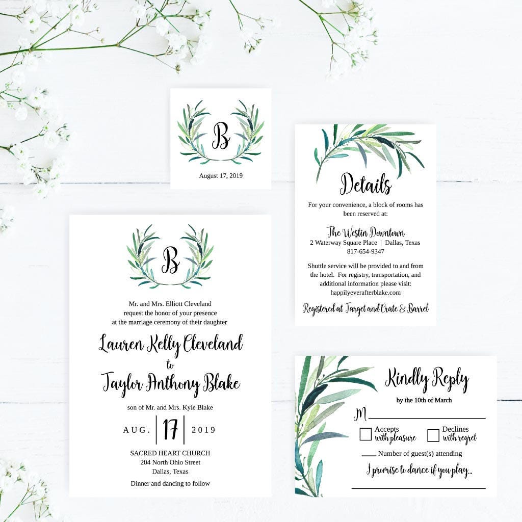 Printable Wedding Invitations Packages Wedding Invitations | Etsy