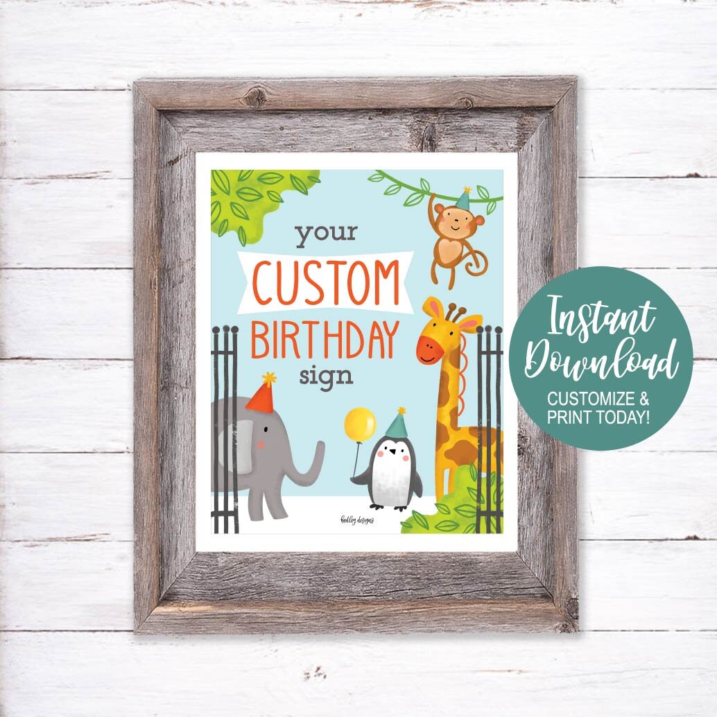 Zoo Kids Party Decorations Happy Birthday Printable Sign | Etsy