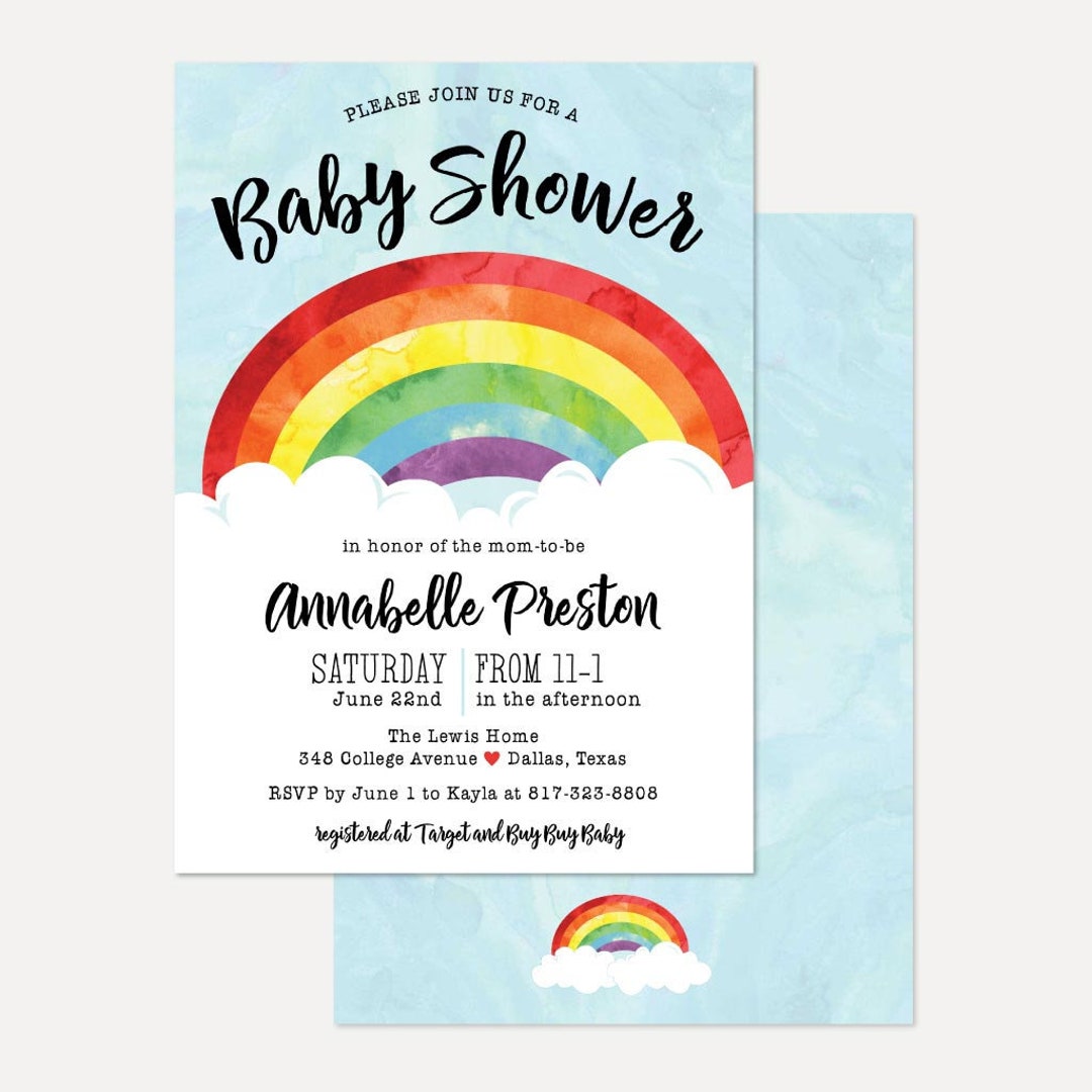 Watercolor Rainbow Baby Shower Invitation Template, Digital Download ...