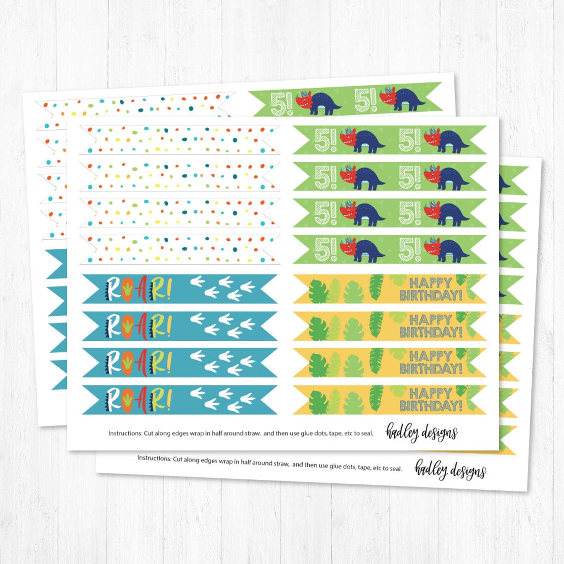 Dinosaur Kids Party Straw Flags Template Printable Straw | Etsy