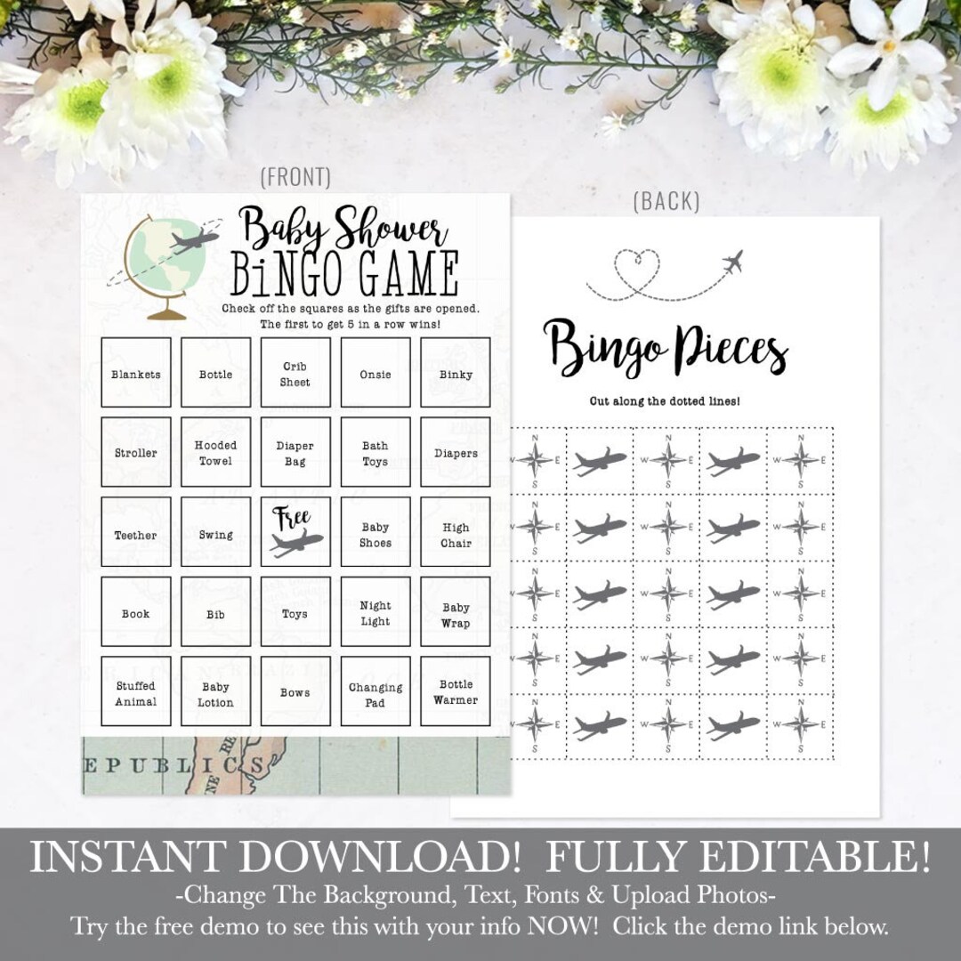 Editable Baby Shower Bingo, Baby Shower Game Printable, Baby Shower ...