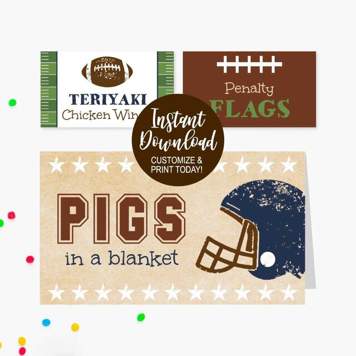 Football Food Tents Printable, Place Cards Template Editable, Place ...