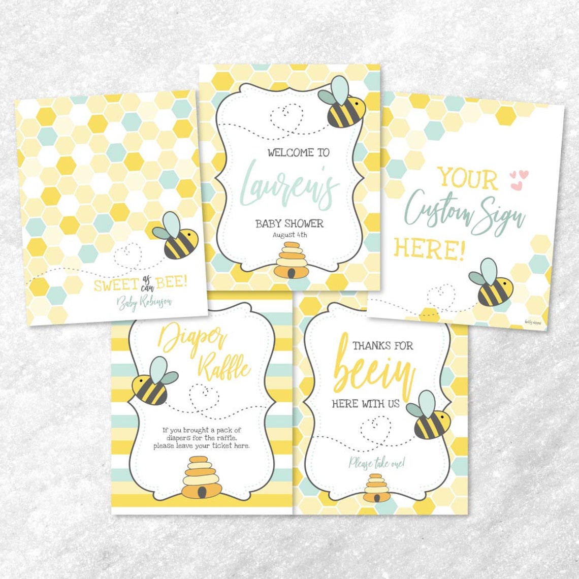 Bee Baby Shower Signs Set Templates Baby Shower Sign Baby | Etsy