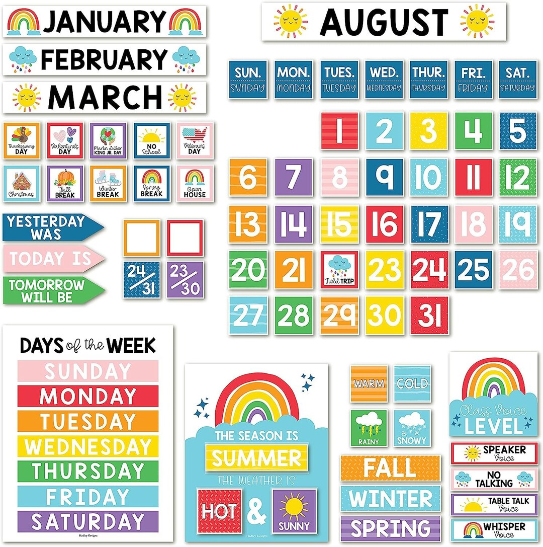 Colorful Classroom Calendar Set Bulletin Board Sets for Teachers ...