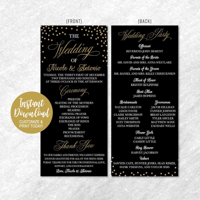 Printable Wedding Programs Download Wedding Program Layout - Etsy