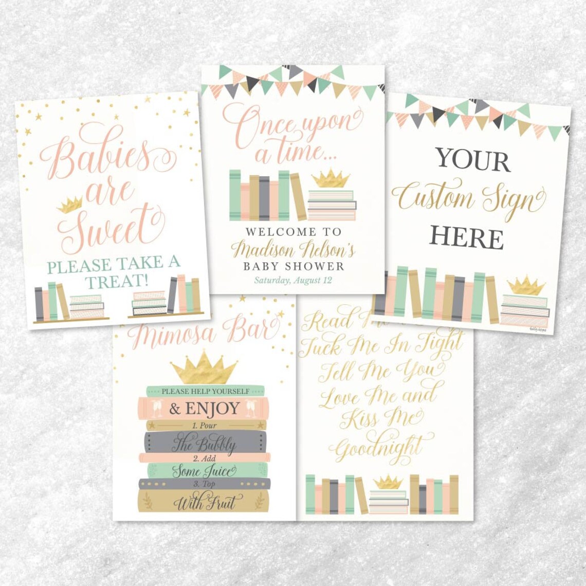 Book Themed Baby Shower Sign Set Templates Baby Shower Sign - Etsy