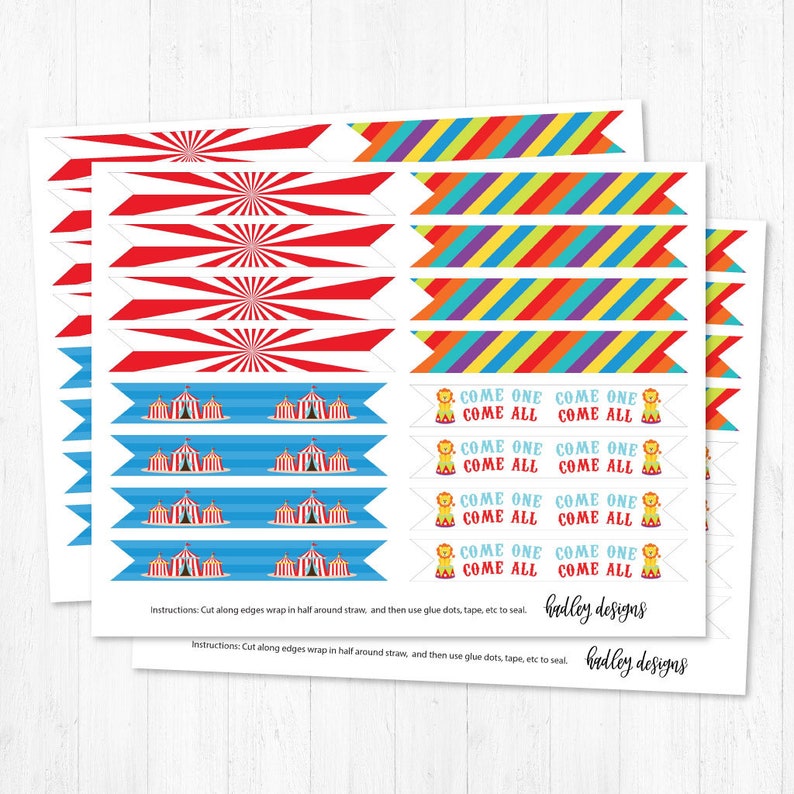 Carnival Kids Party Straw Flags Template Printable Straw | Etsy