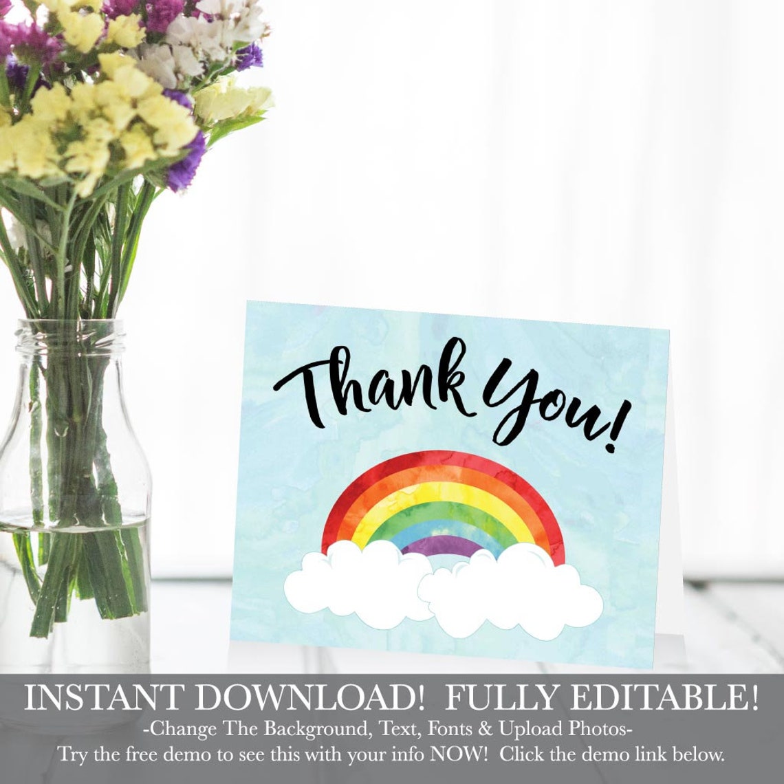 Printable Rainbow Thank You Card Template DIY Thank You Card | Etsy