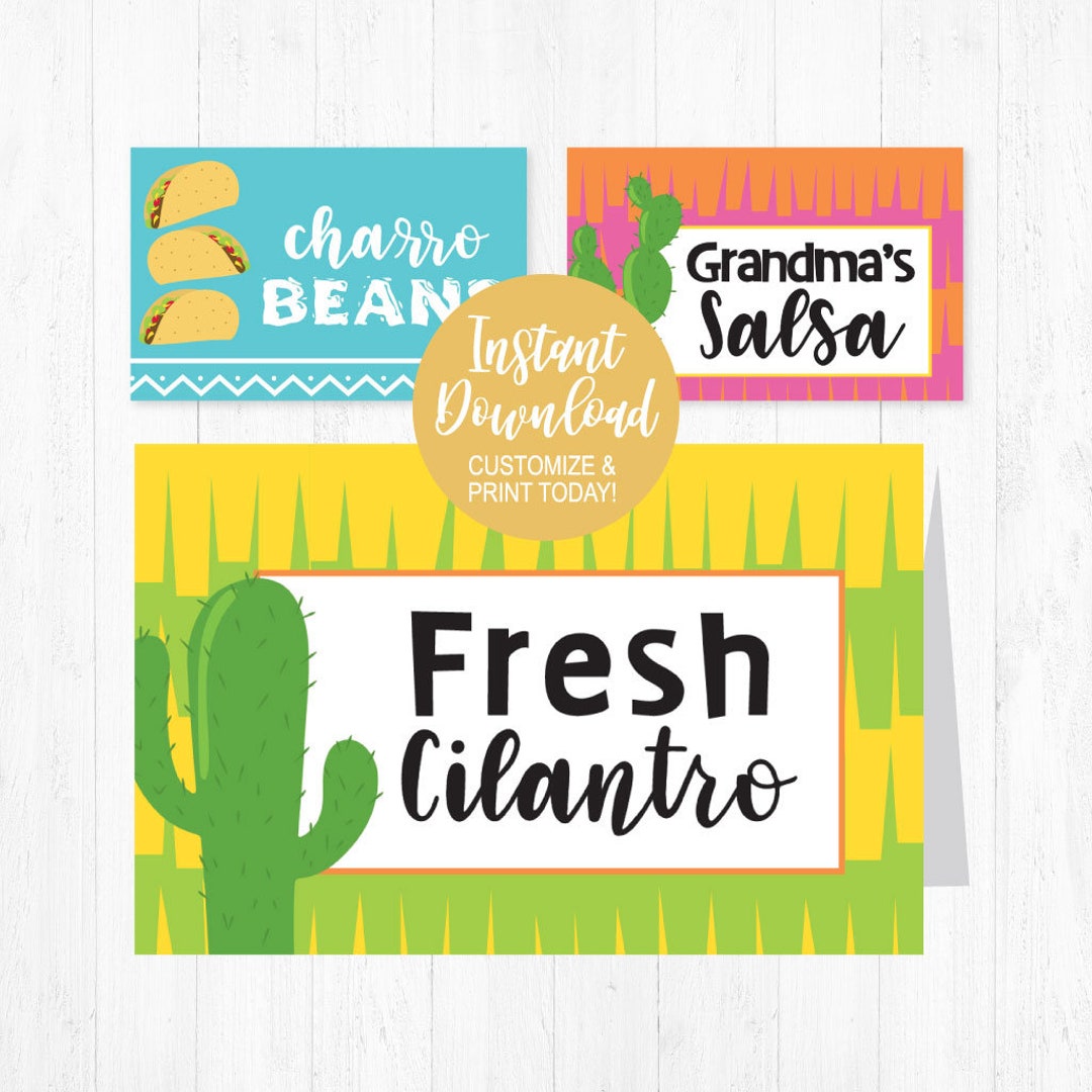 Editable Taco Tuesday Food Place Cards, Printable Fiesta Food Name ...