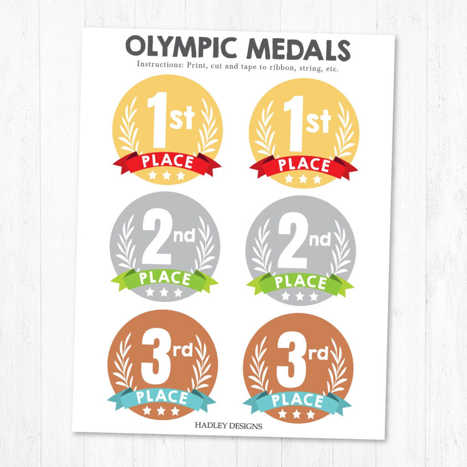 Printable Olympic Medal Templates Gold Silver Bronze - Etsy