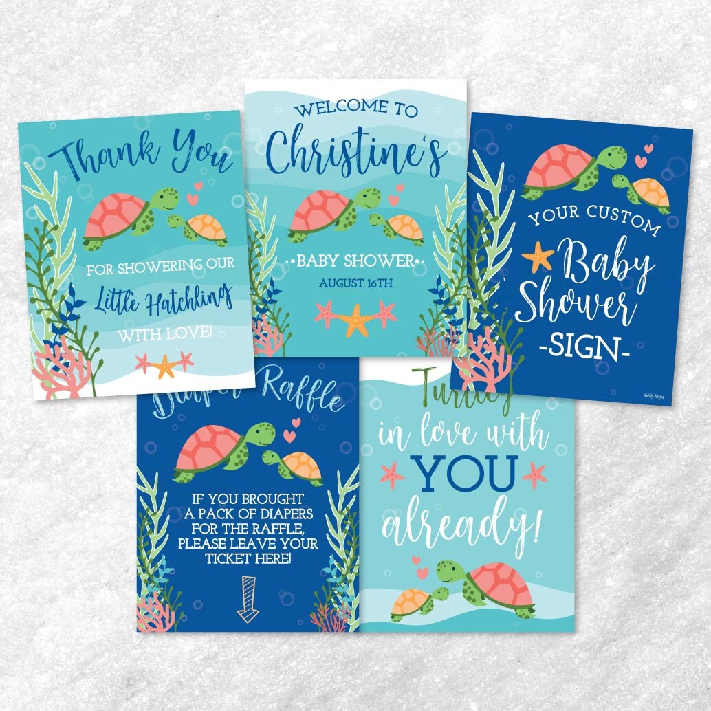 Sea Turtle Baby Shower Signs Set Template - Baby Shower Sign, Baby ...
