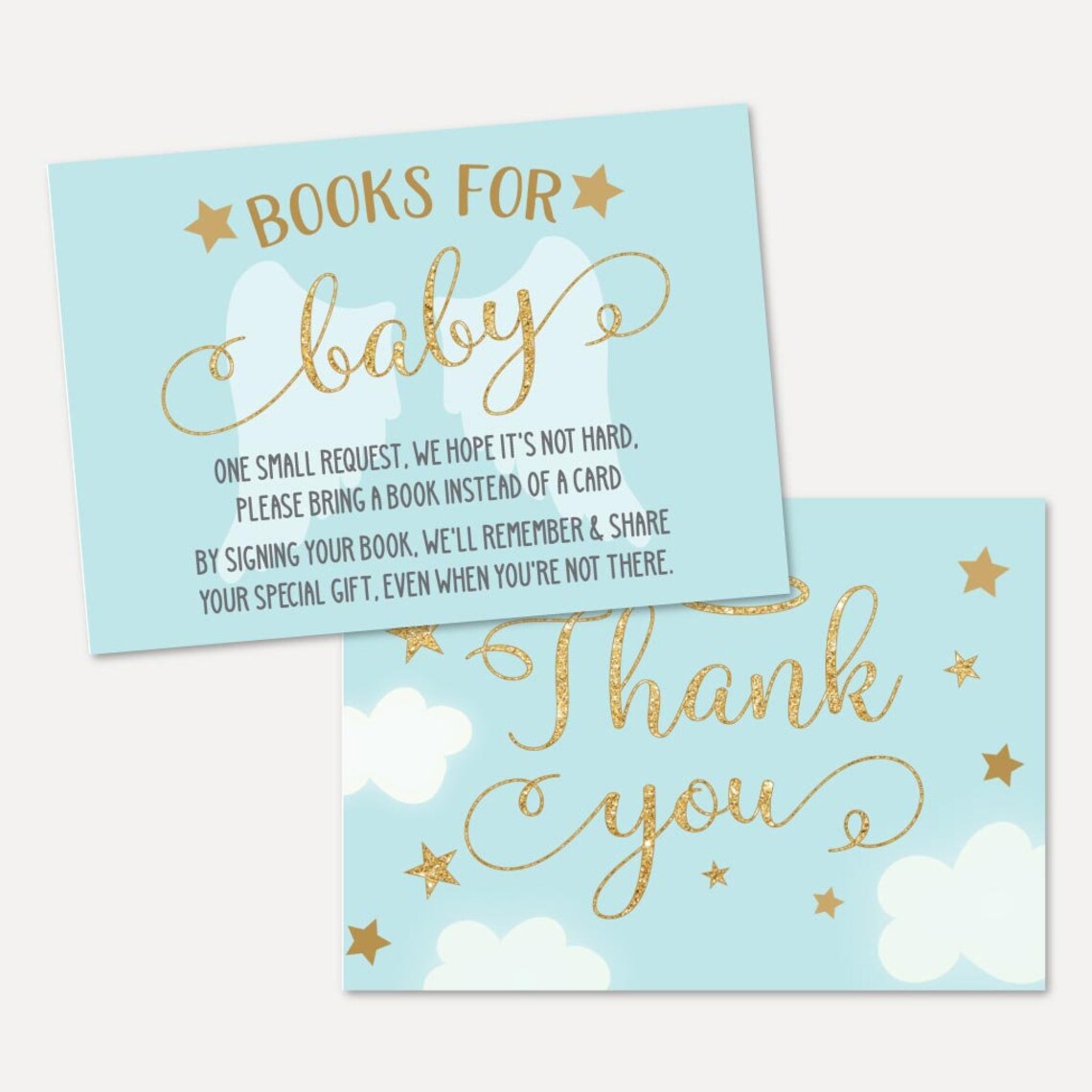 Angel Boy Blue Gold Baby Shower Book Request Card, Baby Shower Games ...