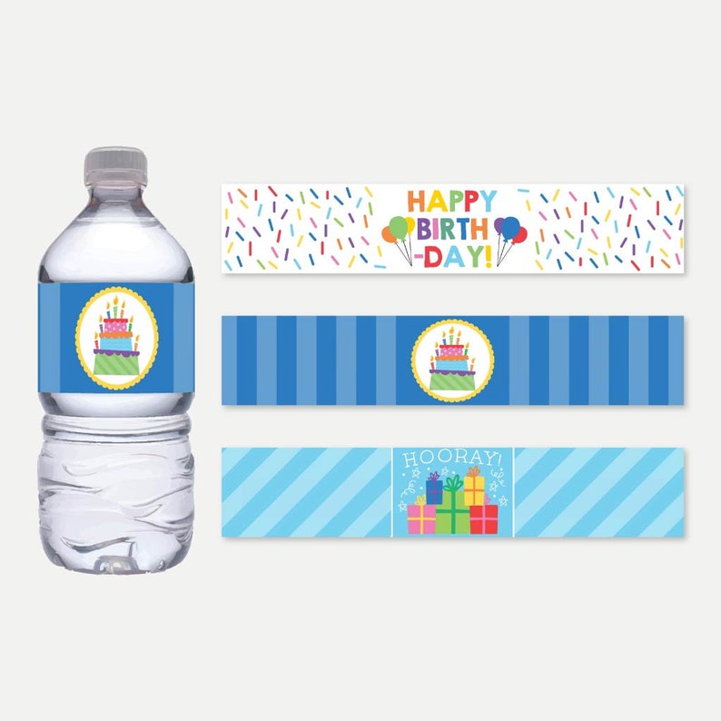 Colorful Birthday Water Bottle Labels, Personalized Printable Water ...
