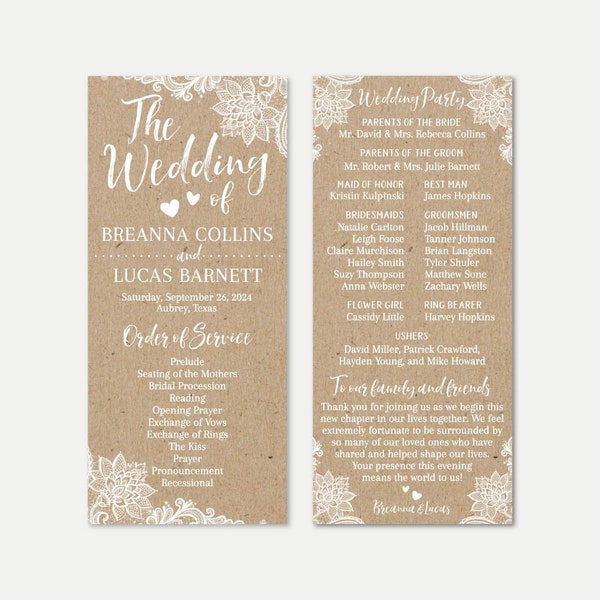 Rustic Wedding Program - Etsy