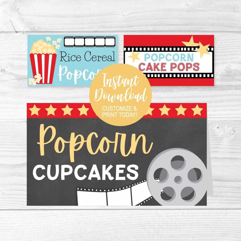 Movie Night Food Tents Printable, Place Card Template Editable, Place ...