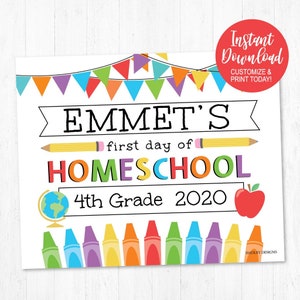 Back to Homeschool Sign Printable, Colorful Custom First Day of School ...