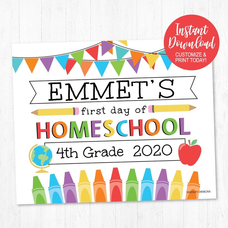 Back to Homeschool Sign Printable Colorful Custom First Day | Etsy