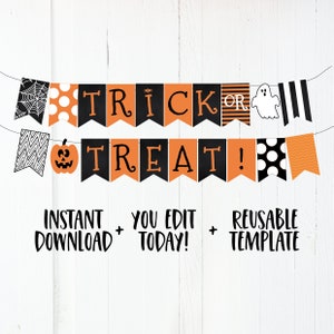 Halloween Banner Garland Template - Happy Halloween Banner, Haunted ...