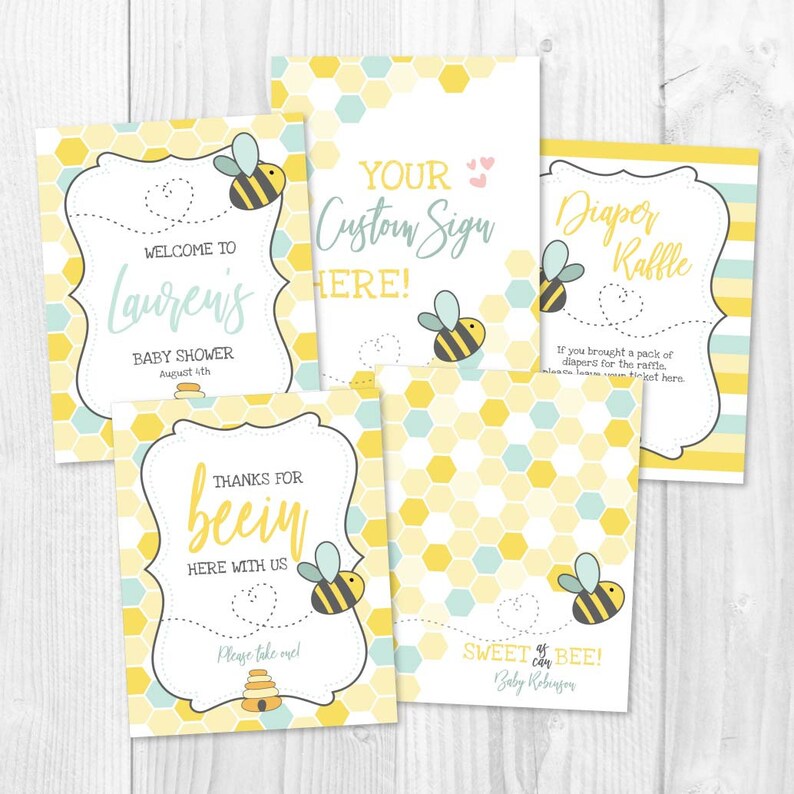 Bee Baby Shower Signs Set Templates Baby Shower Sign Baby - Etsy
