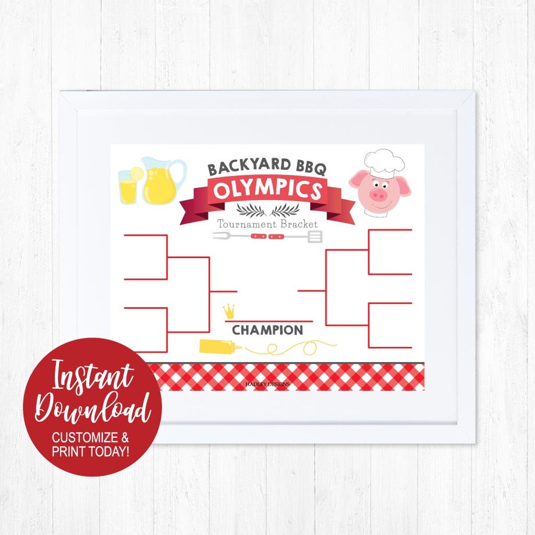 Backyard BBQ Olympics Tournament Bracket Sign, 4th of July Family Game ...