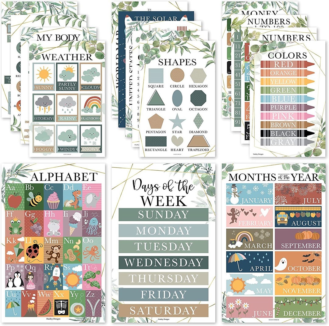 16 Greenery Kids Educational Posters for Toddlers - Pre K Learning ...