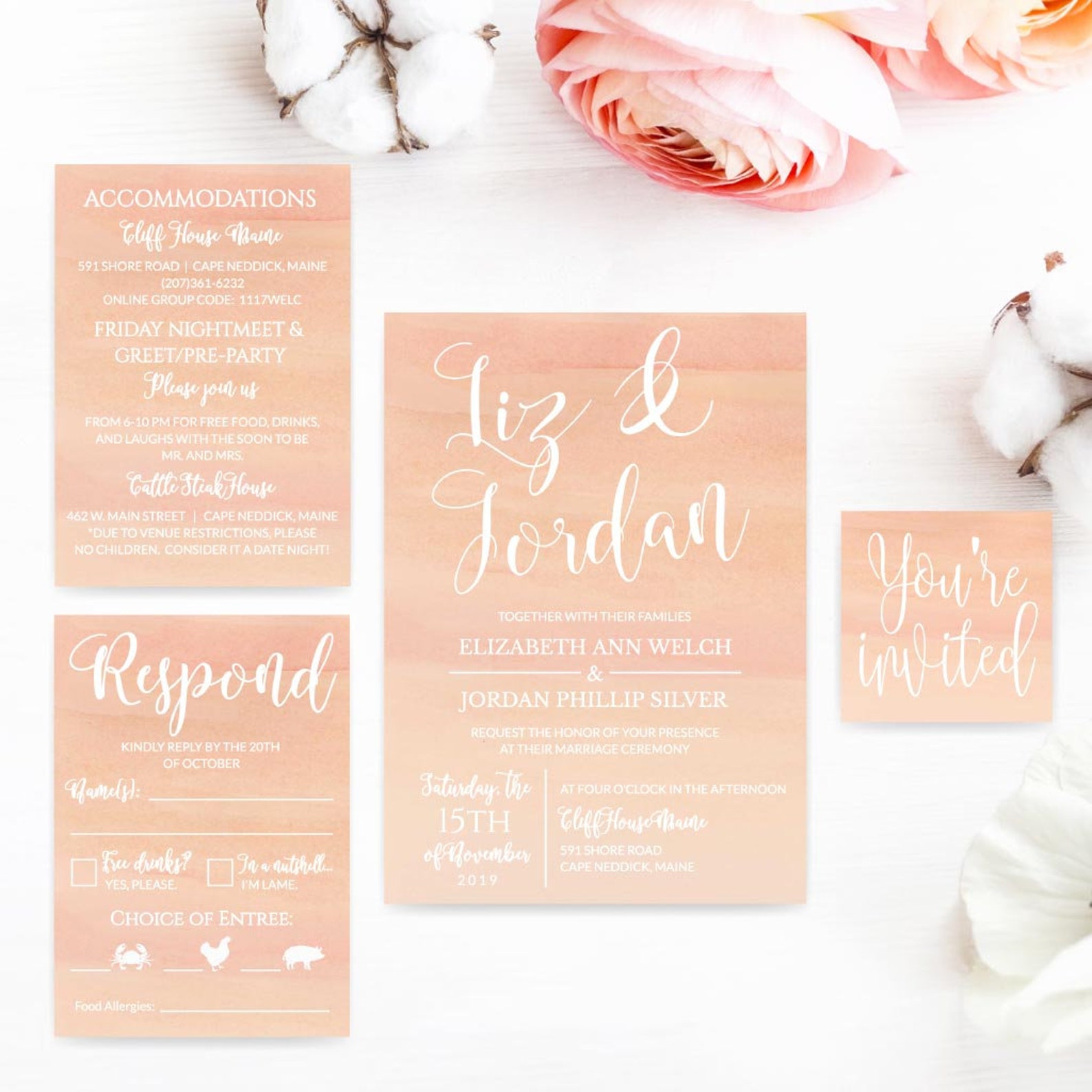 Peach Watercolor Ombre Wedding Invite Suite, Online Wedding Invite ...