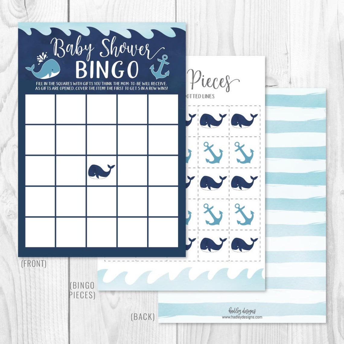 Whale Nautical Baby Shower Bingo Game Template Bingo Baby | Etsy