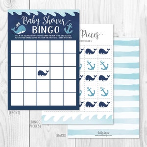 Whale Nautical Baby Shower Bingo Game Template - Bingo Baby Shower ...