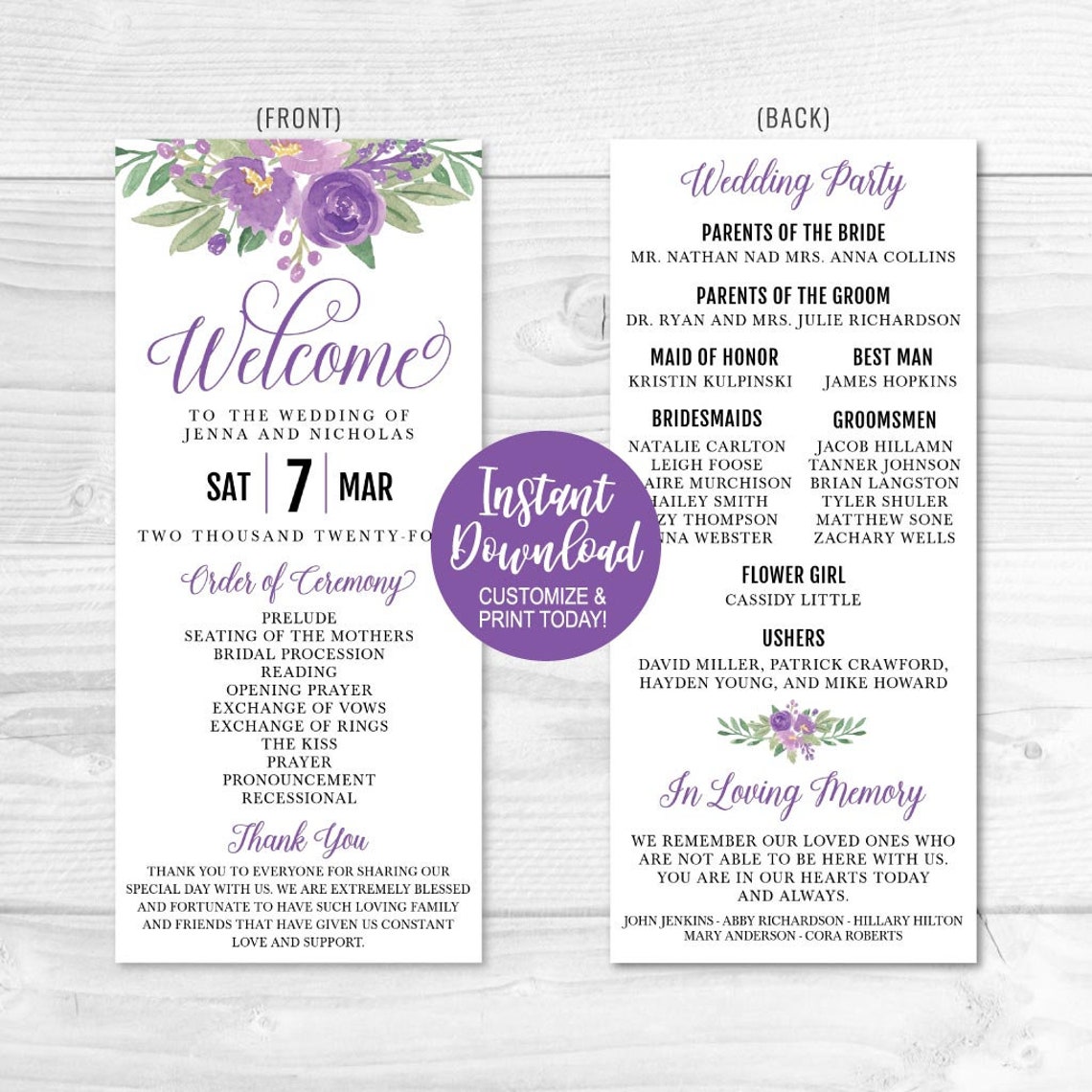 Wedding Program Thank You Messages Wedding Programs Online - Etsy