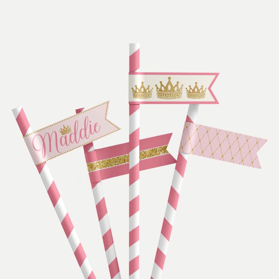 Princess Kids Party Straw Flags Template Printable Straw - Etsy