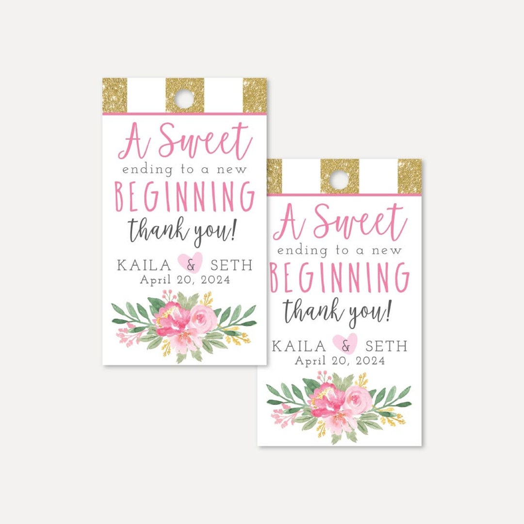 Gold Glitter Striped Blush Floral Wedding Thank You Favor Tags Etsy