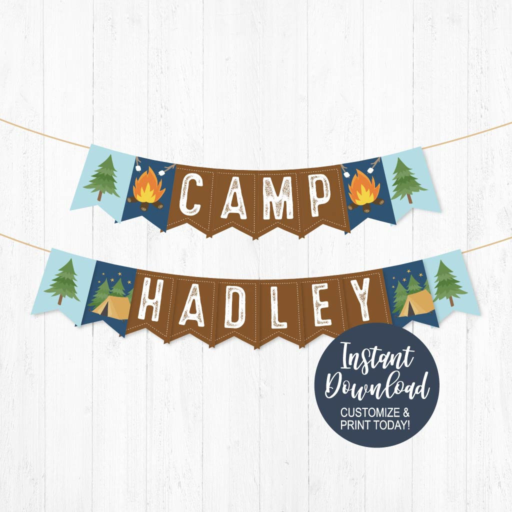 Family Camping Banner Printable Backyard Campout Flag Pennant | Etsy