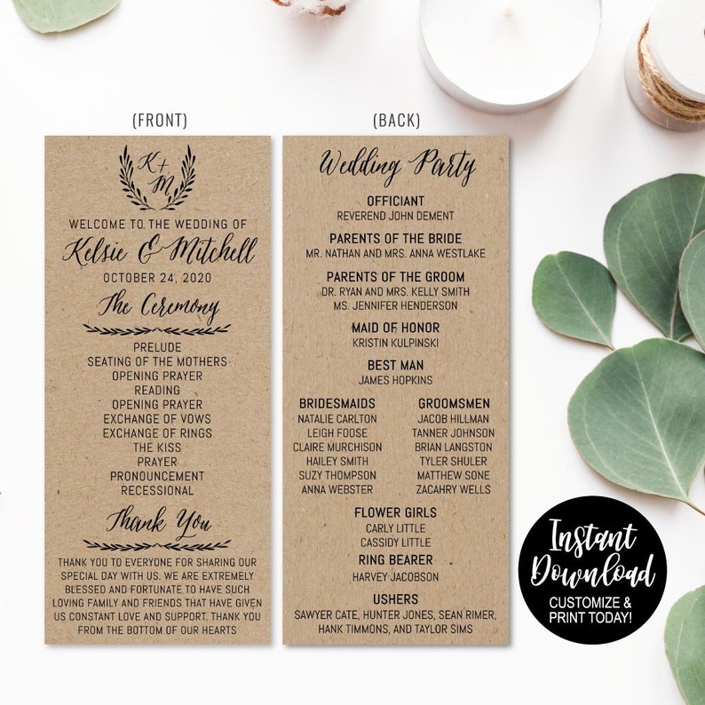 Wedding Ceremony Program Funny Printable Wedding Programs - Etsy