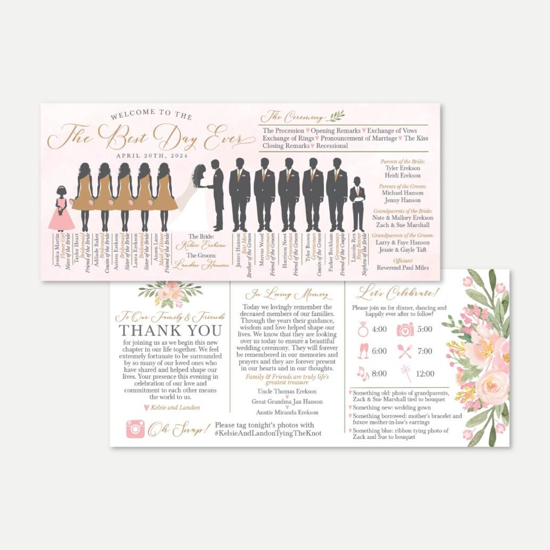 Elegant Pink Gold Floral Wedding Program Template Programs Designs ...